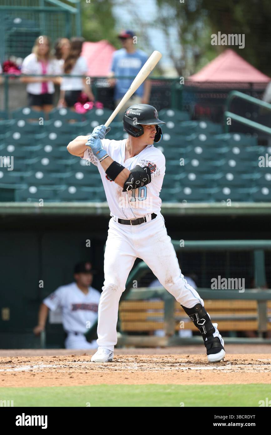 Caleb Bartolero (10) of the Inland Empire 66ers bats against the ...