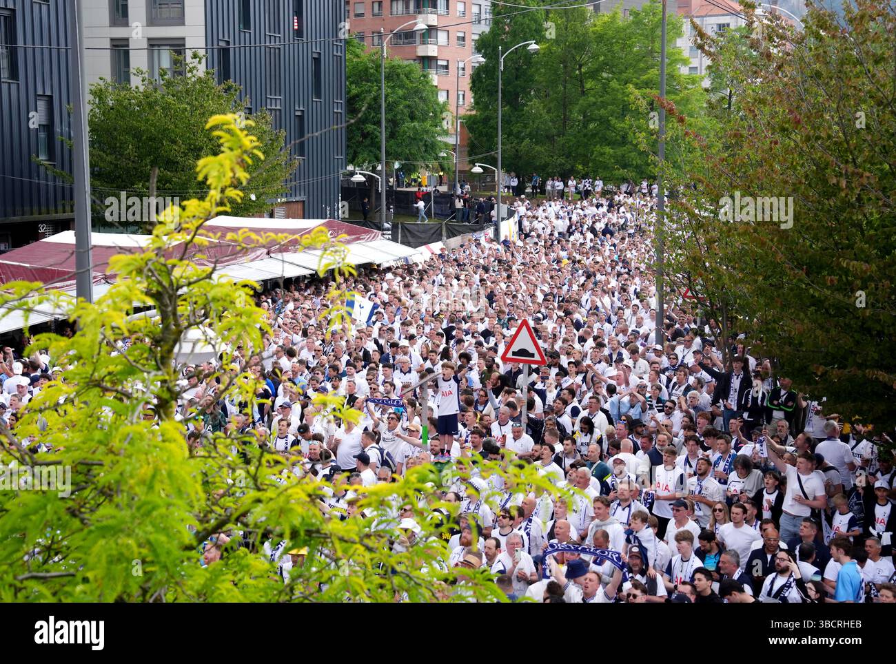 Tottenham Hotspur fans at the Ametzola Park fan zone in Bilbao before ...