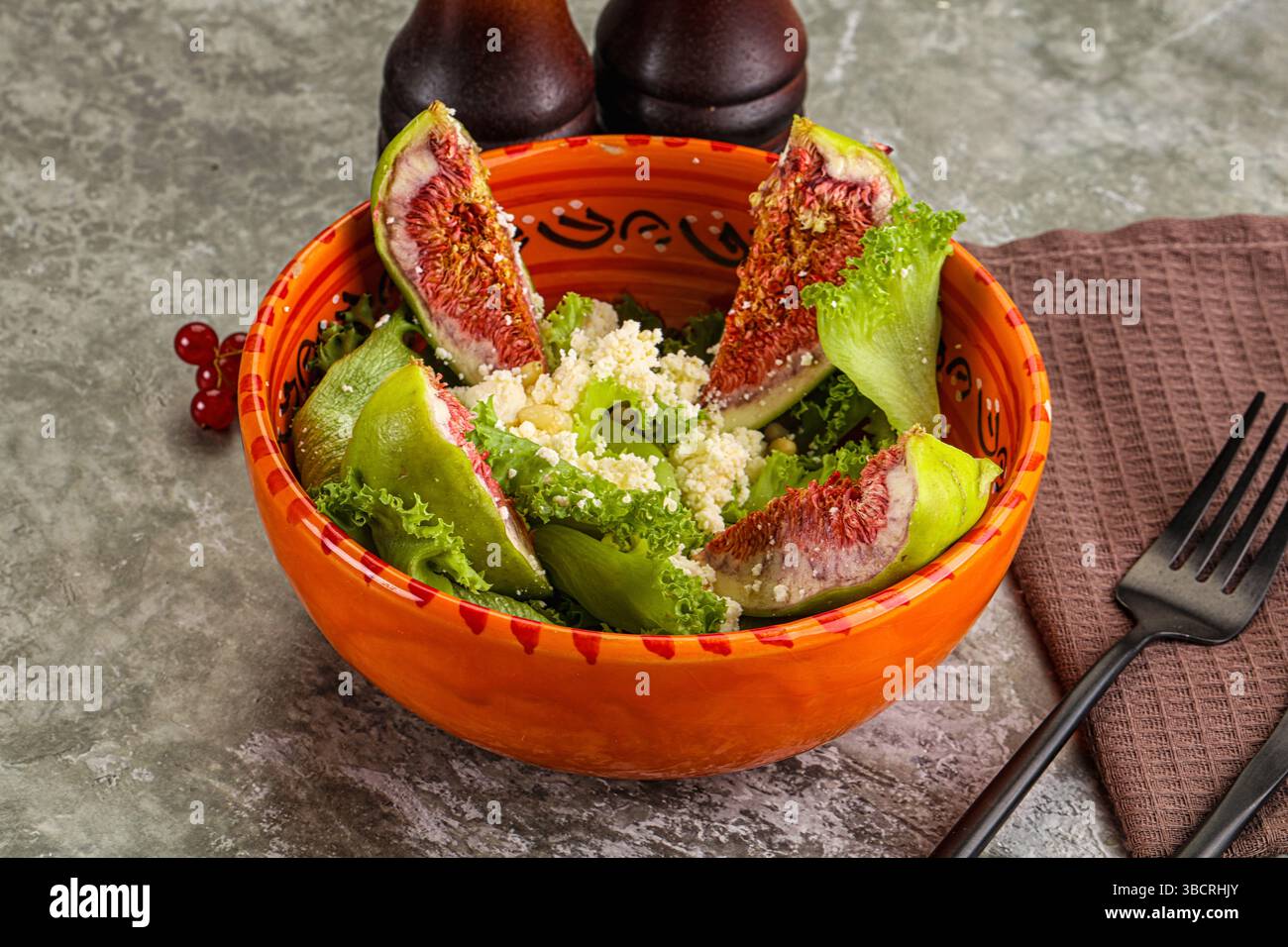 Salad with fig and sheep cottage cheese Stock Photo - Alamy