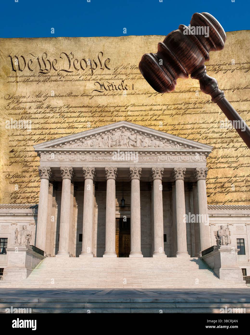 Supreme Court building and Declaration of Independence and gavel Stock ...