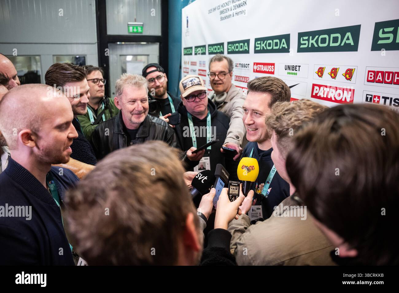 250521 coach Sam Hallam of Sweden in the mixed zone ahead of a practice ...