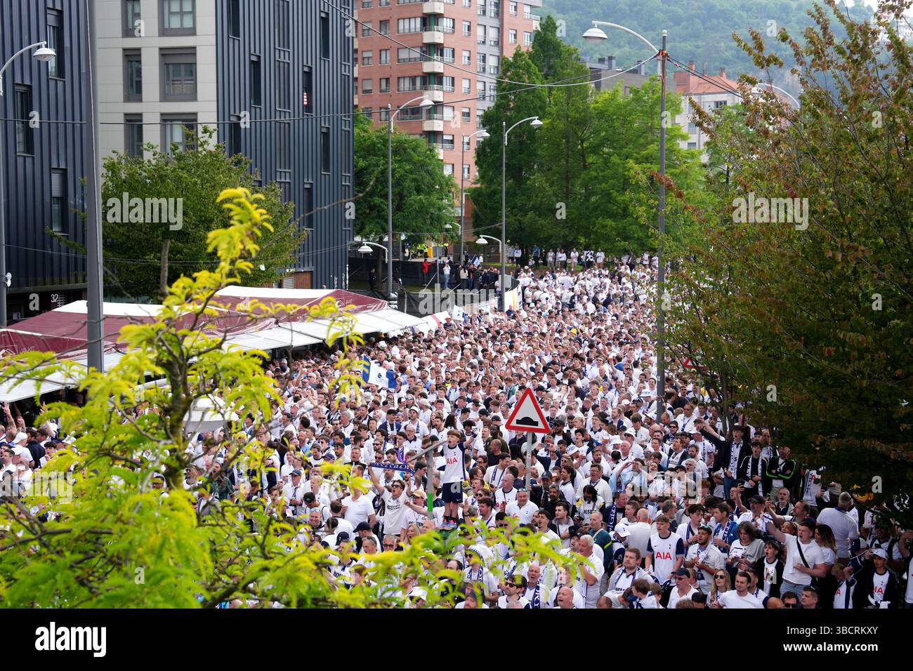 Tottenham Hotspur fans at the Ametzola Park fan zone in Bilbao before ...