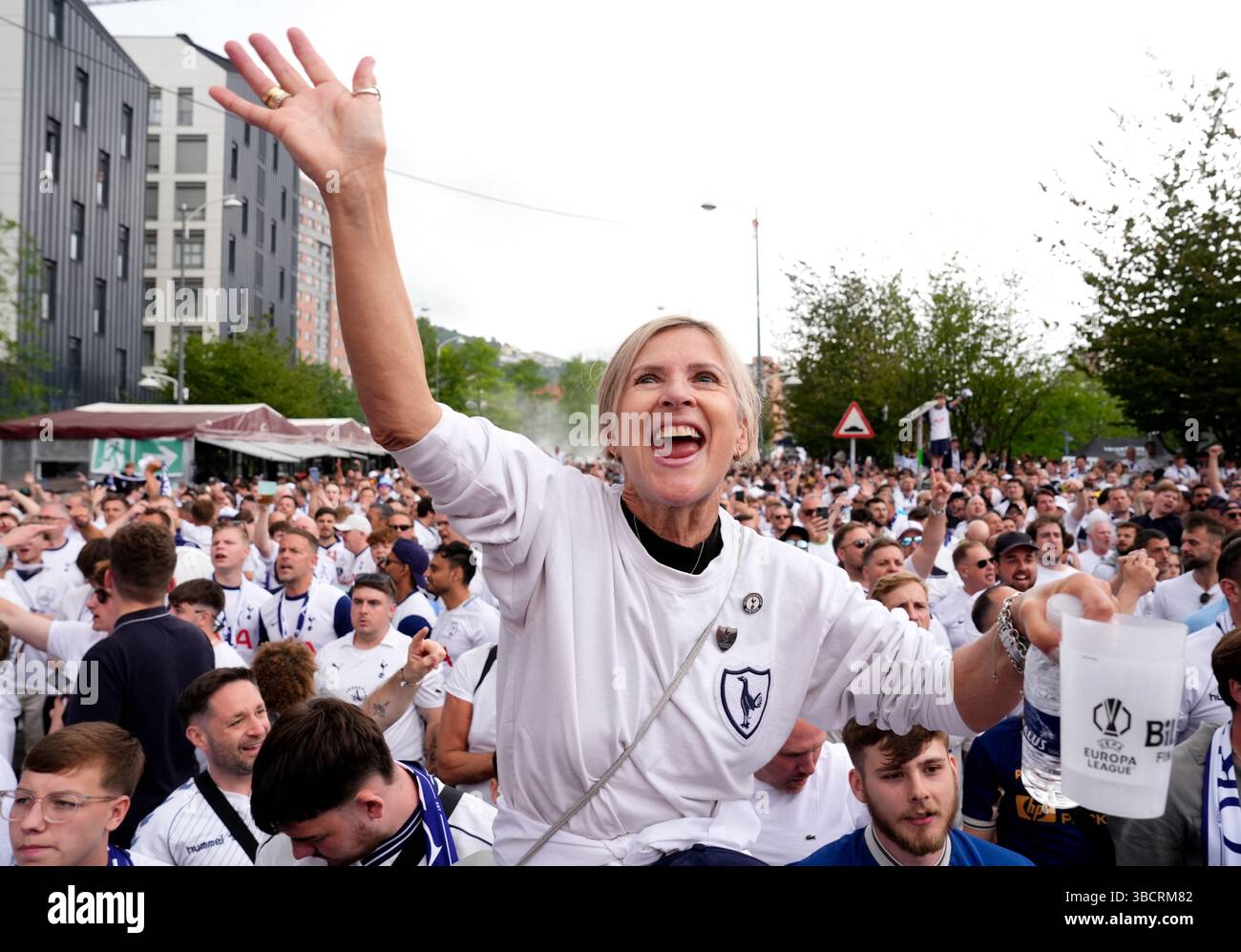 Tottenham Hotspur fans at the Ametzola Park fan zone in Bilbao before ...