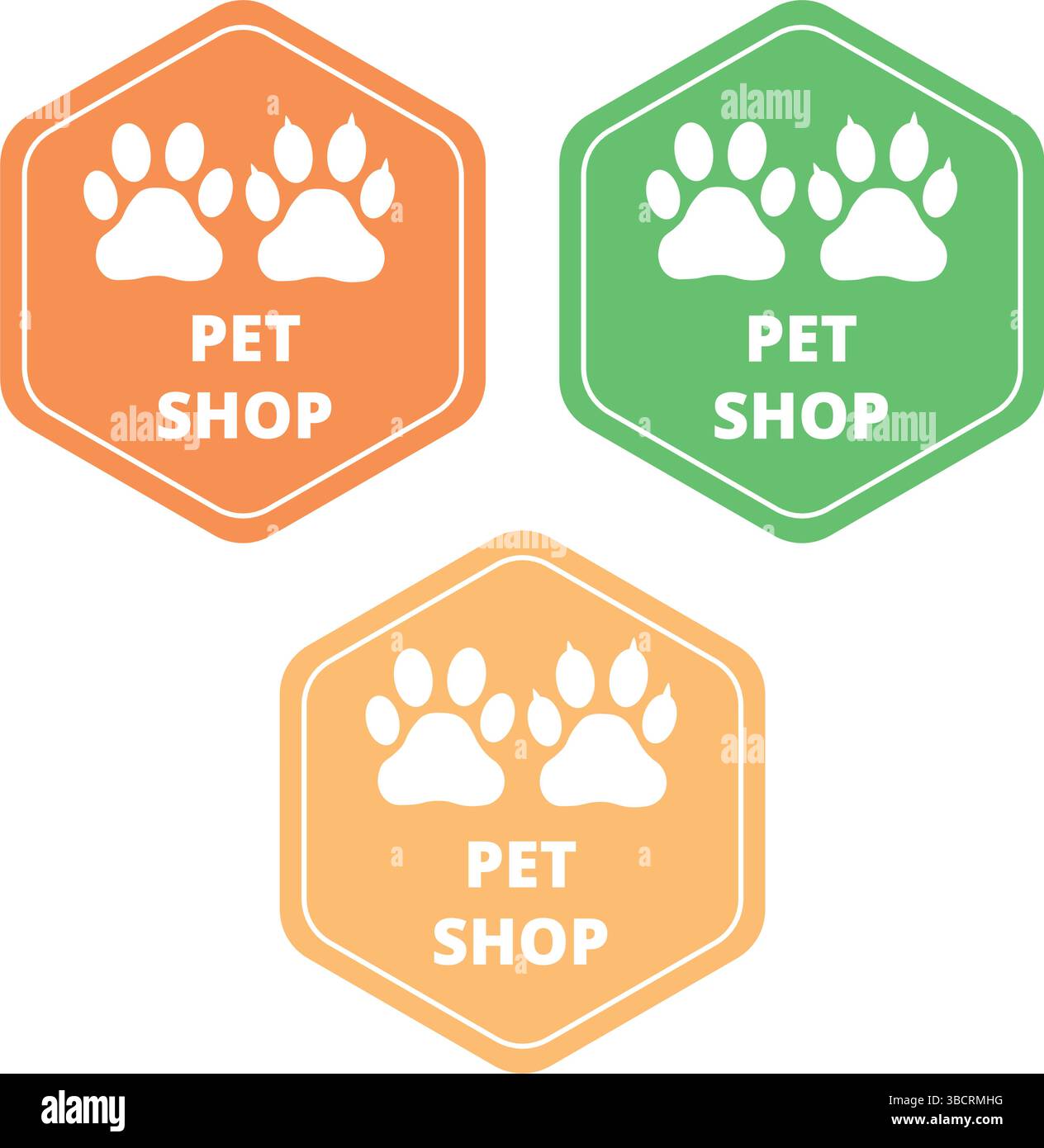 Hexagonal pastel colored pet shop signs with dog and cat paw prints and ...