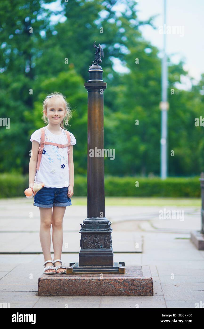 Adorable preschooler girl with miniature landmark model in St ...