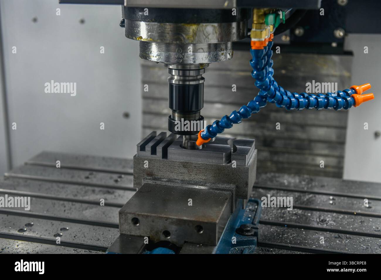 CNC lathe milling machine cutting featuring high precision the metal ...