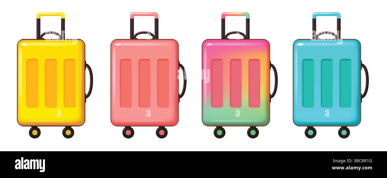 Travel luggage bag clipart set. Colorful suitcase like yellow, blue ...