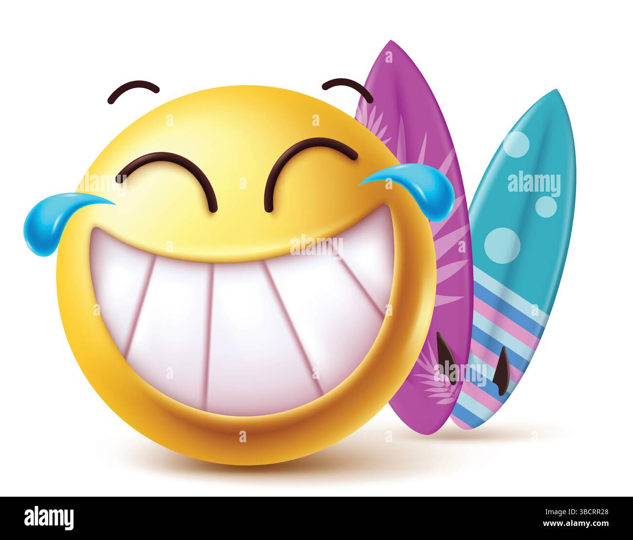 Summer vector emoji with colorful surfboard isolated in white ...