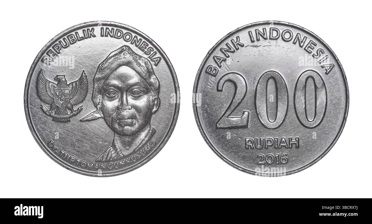 Both sides of 200 Indonesian rupiah coin (2016) with emblem of ...