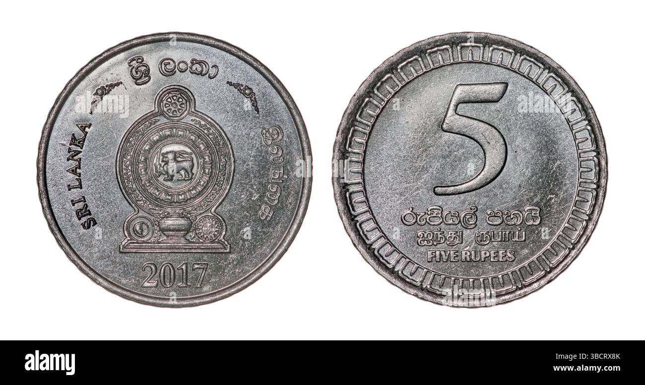 Both sides of the 5 Sri Lanka rupees coin (2017) with Sri Lanka ...