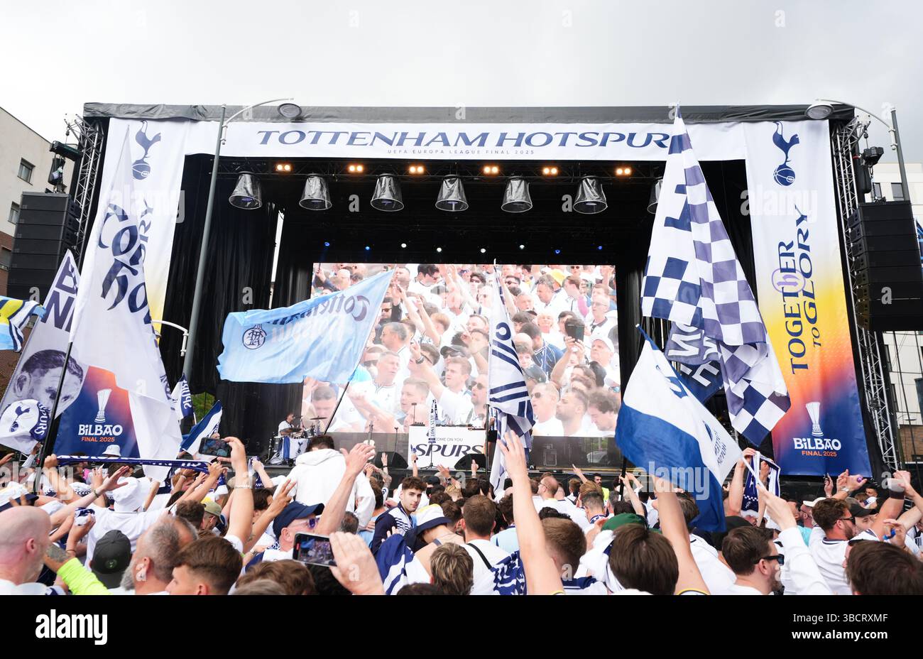 Tottenham Hotspur fans at the Ametzola Park fan zone in Bilbao ahead of ...
