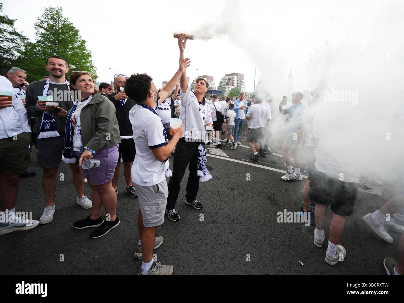 Tottenham Hotspur fans at the Ametzola Park fan zone in Bilbao ahead of ...