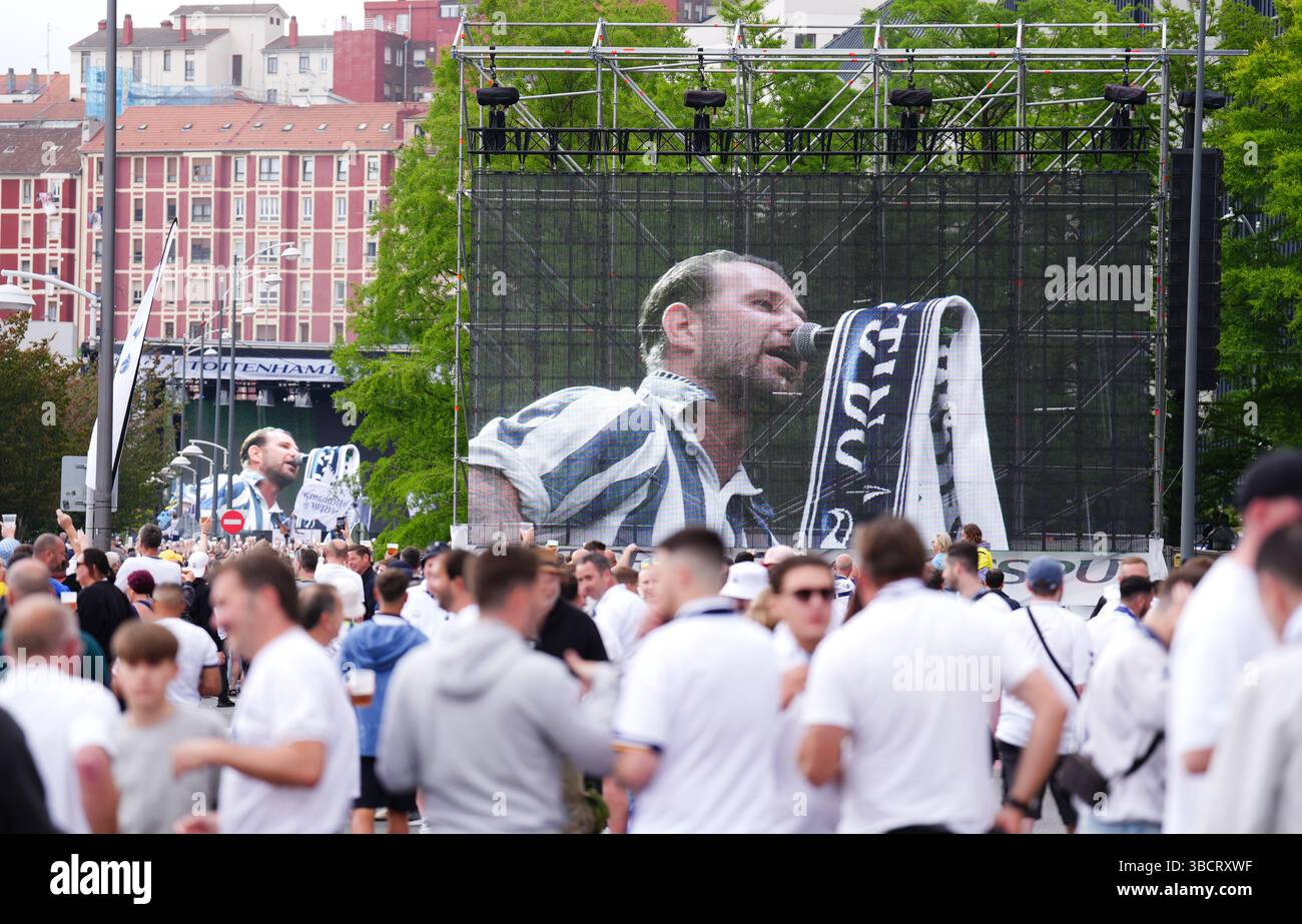 Tottenham Hotspur fans at the Ametzola Park fan zone in Bilbao ahead of ...