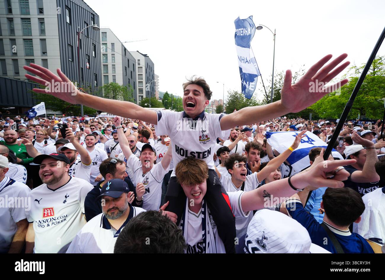 Tottenham Hotspur fans at the Ametzola Park fan zone in Bilbao ahead of ...