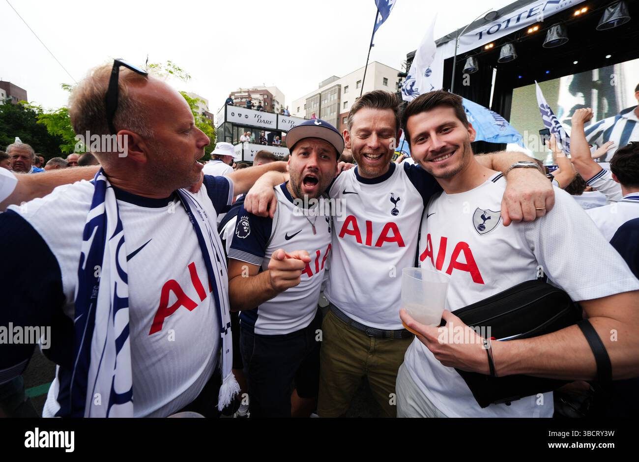 Tottenham Hotspur fans at the Ametzola Park fan zone in Bilbao ahead of ...