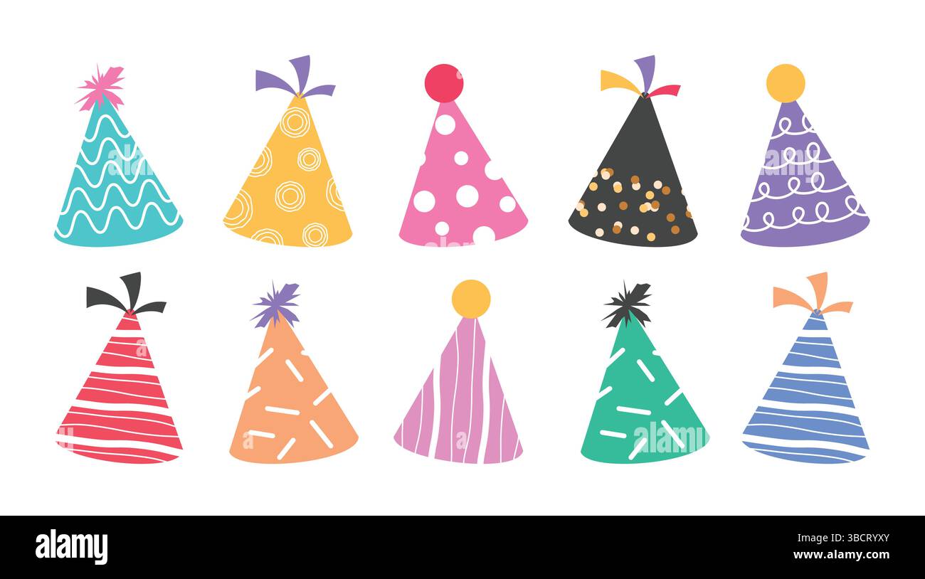 Colorful party hats set isolated in white background, Colorful clipart ...