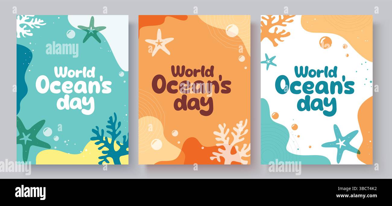 World ocean's day greeting clipart poster set. Aquatic animals clip art ...