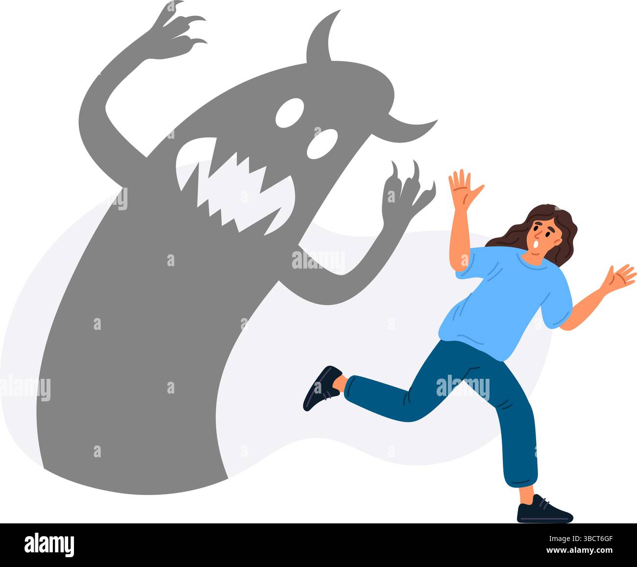 Frightened woman with phobias in her head runs away from monster in ...