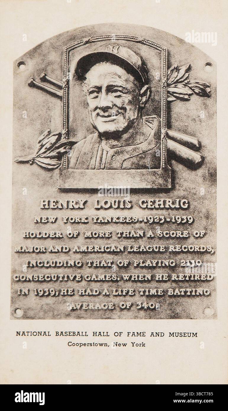 Lou Gehrig, National Baseball Hall of Fame, postcard Stock Photo - Alamy