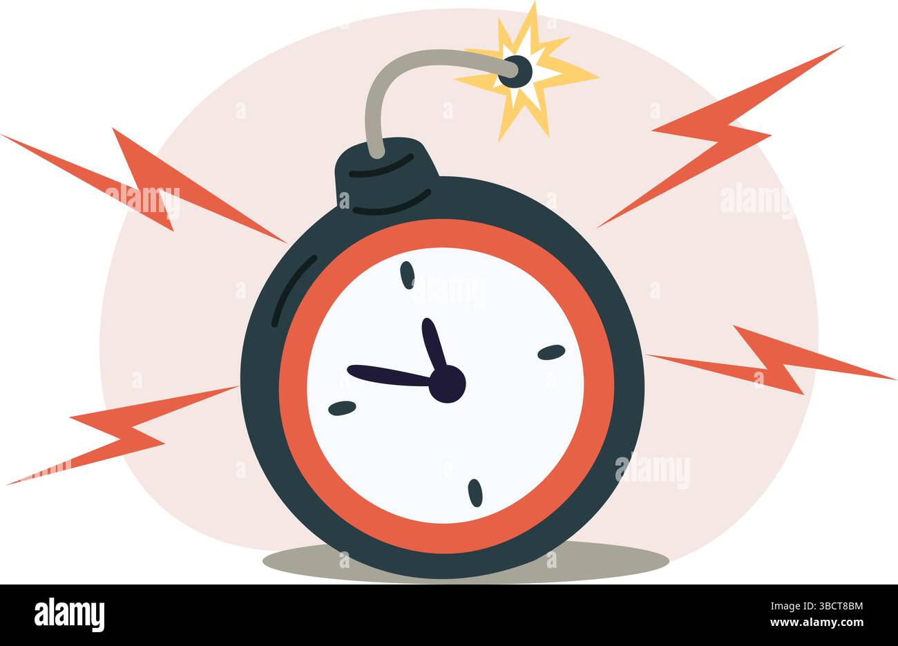 Bomb with burning wick and alarm clock face. Time counting down ...