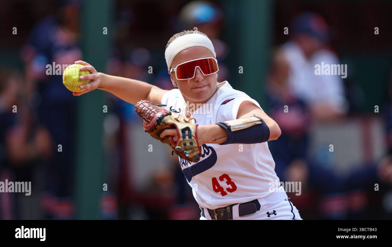 Robert Morris utility Alaina Koutsogiani (43) warms up before an NCAA ...