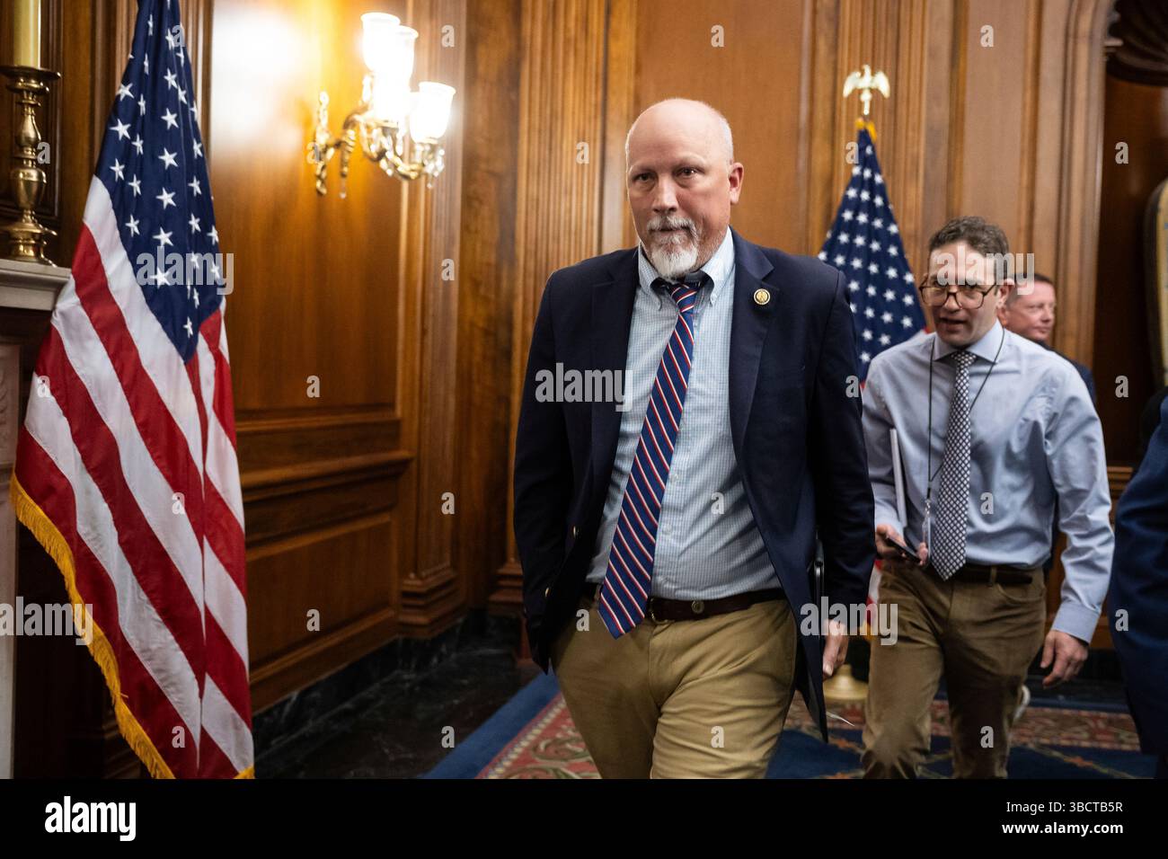 Rep. Chip Roy (R-Texas) departs after speaking with reporters at the U ...