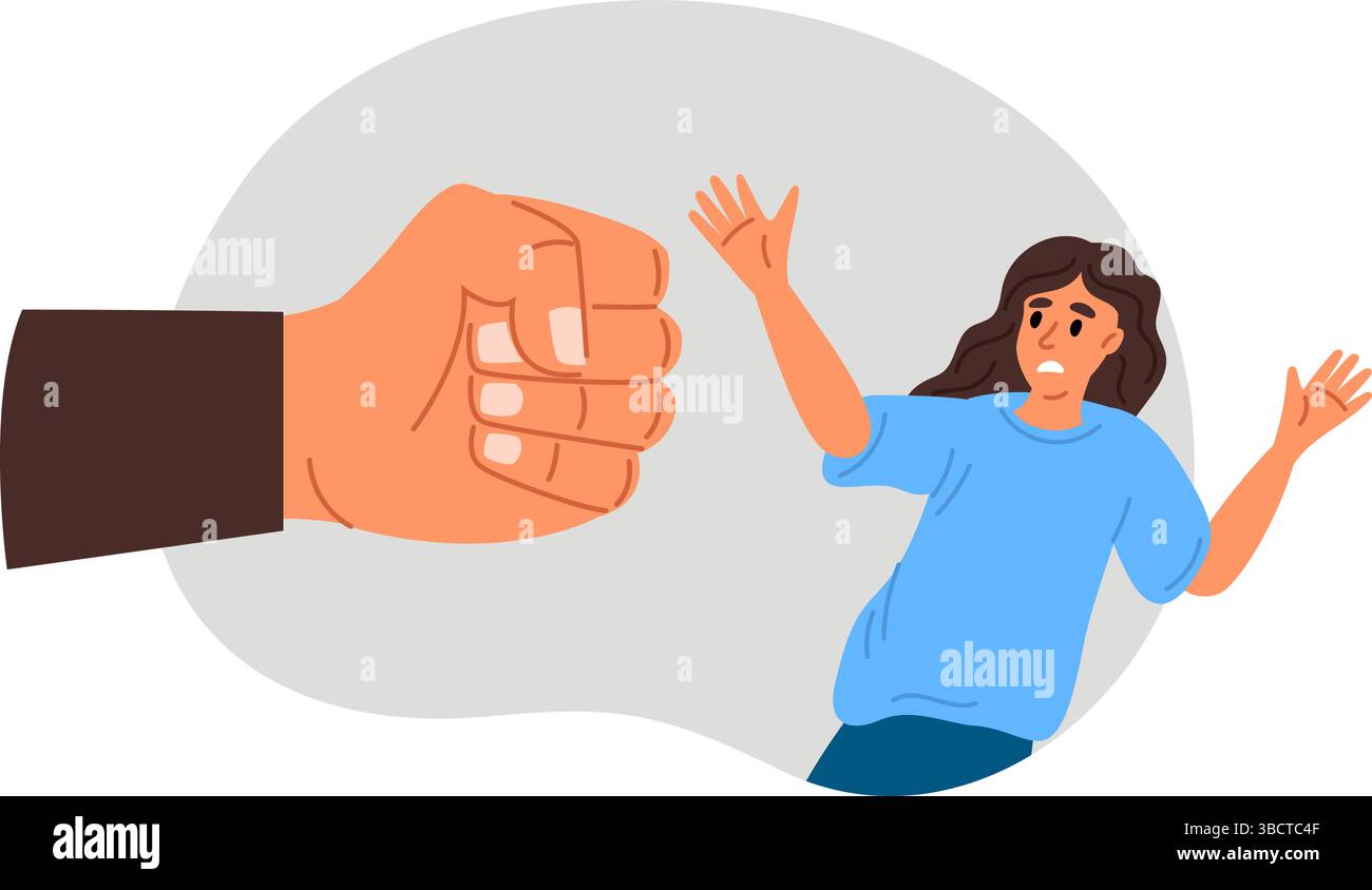 Domestic violence and abuse. Woman frightened by man fist. Family ...