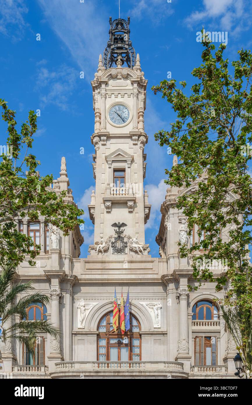 Valencia City Hall Iconic Clock Tower, Neoclassical Architecture ...