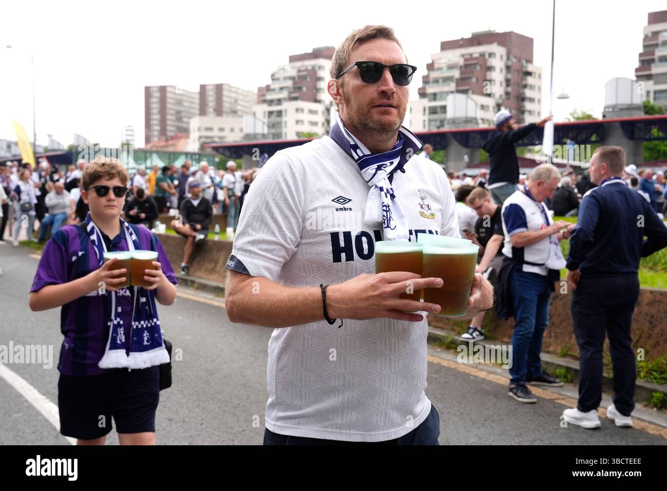 Tottenham Hotspur fans at the Ametzola Park fan zone before the UEFA ...