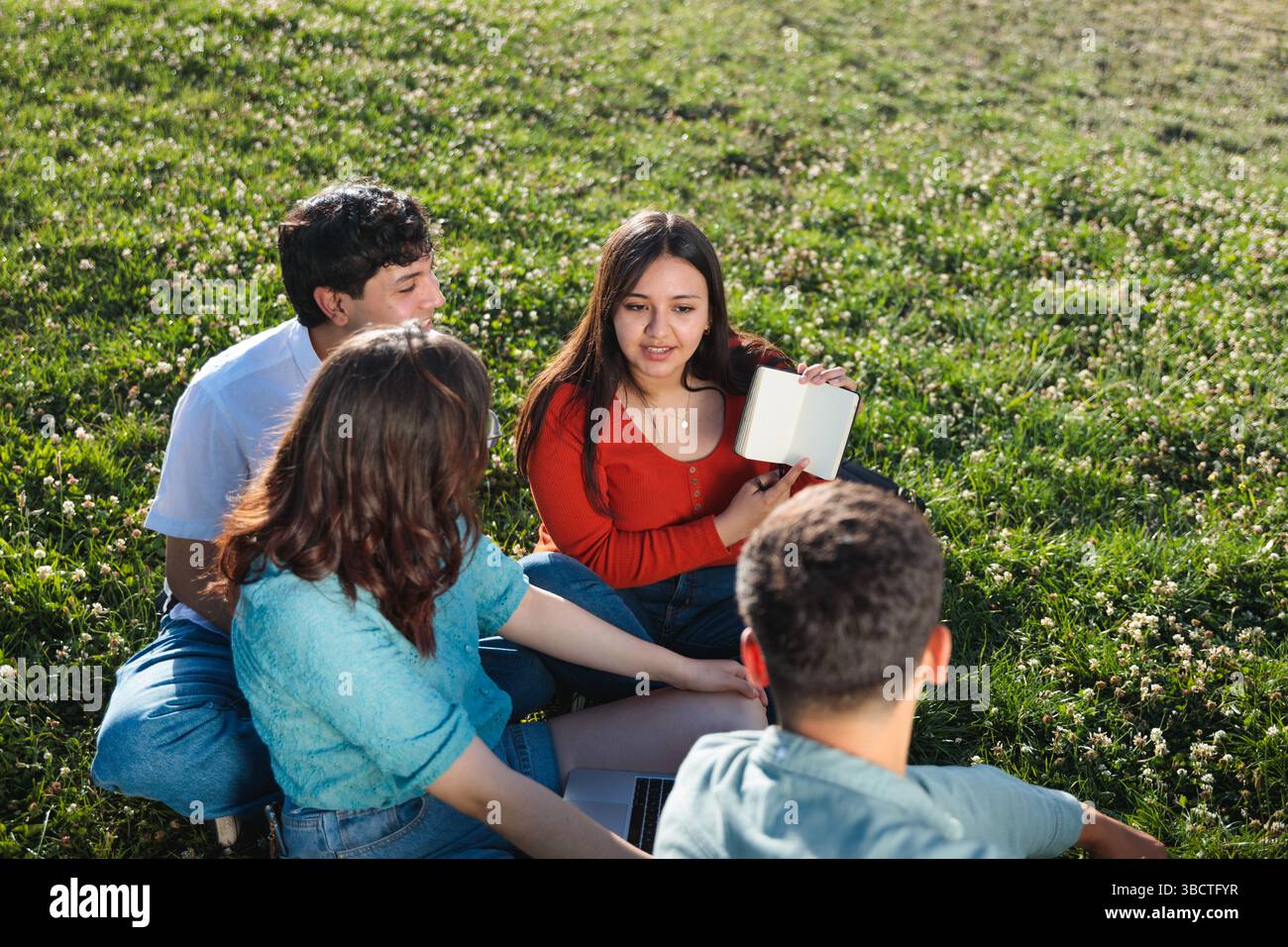 Diverse group of high school students reviewing notes Stock Photo - Alamy