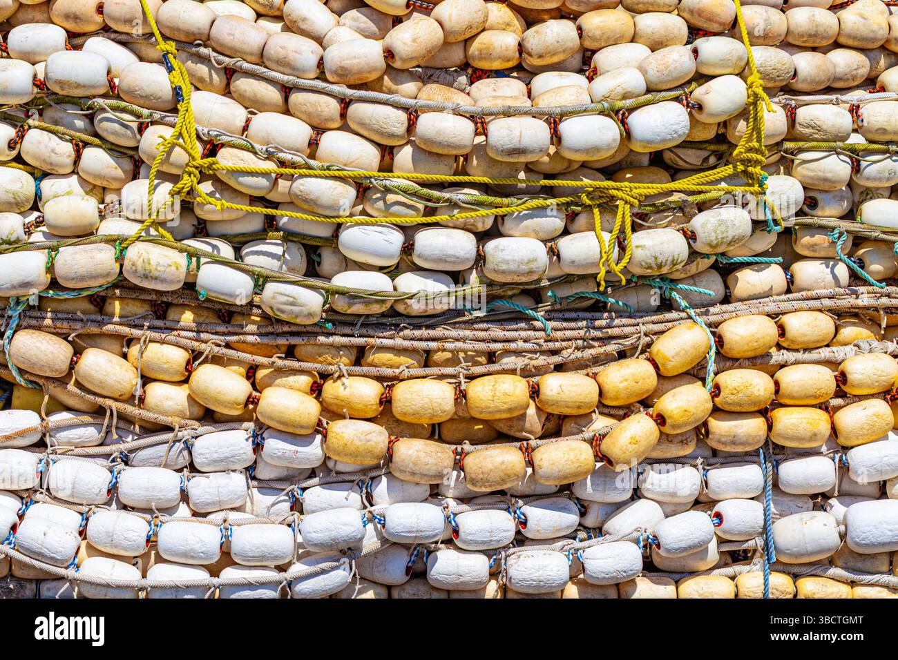 Fishing net floats on a large storage pallet in Steveston Harbour B.C ...