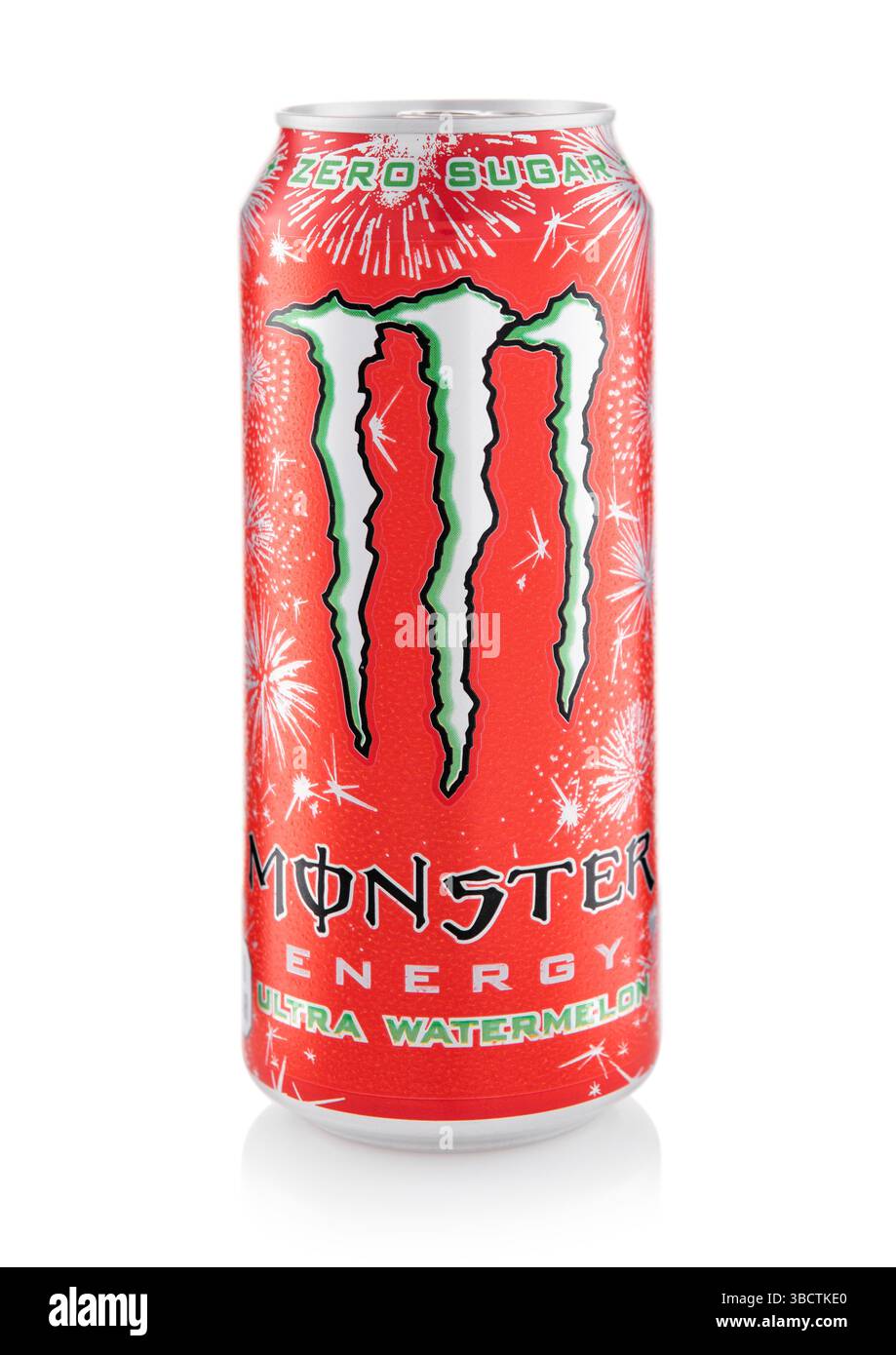 LONDON,UK - MARCH 12, 2025: Monster ultra watermelon zero sugar energy ...