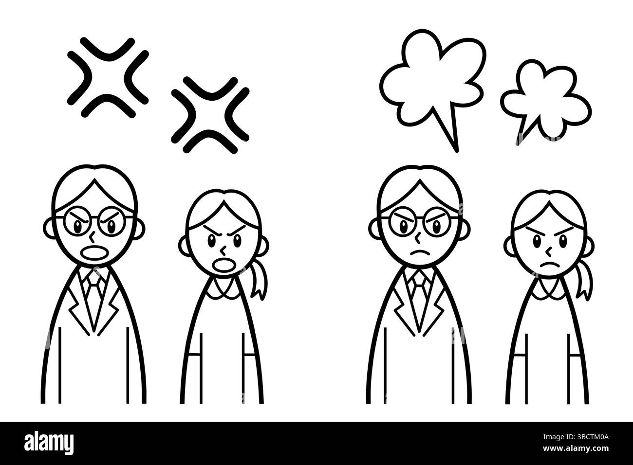 line drawing of doctor and nurse with angry faces Stock Photo - Alamy