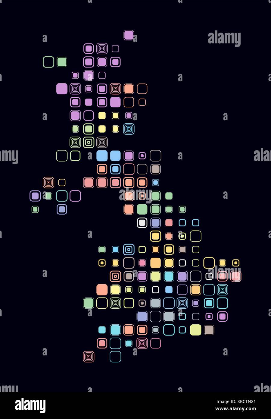 United Kingdom, shape of the country build of colored cells. Digital ...
