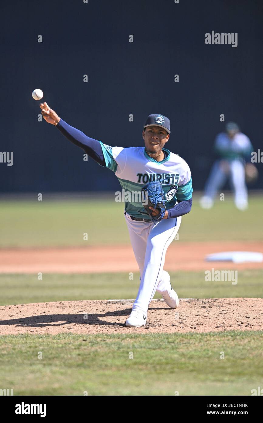 Asheville Tourists pitcher Juan Bello (22) delivers a pitch during the ...