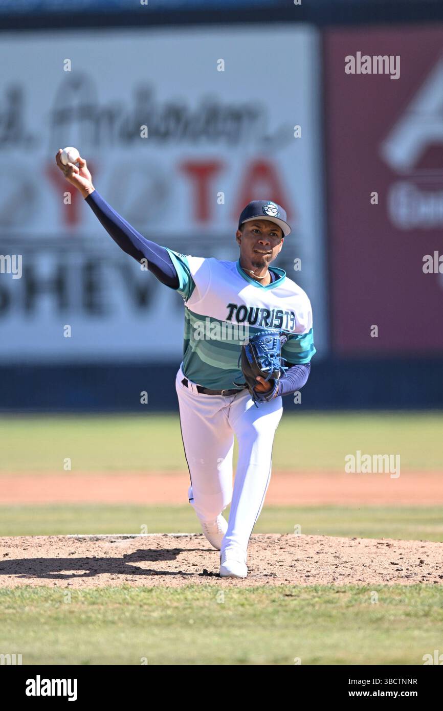 Asheville Tourists pitcher Juan Bello (22) delivers a pitch during the ...