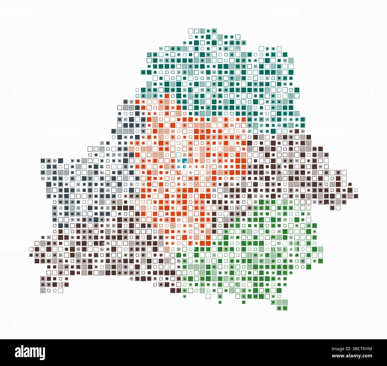 Belarus, shape of the country build of colored cells. Digital style map ...