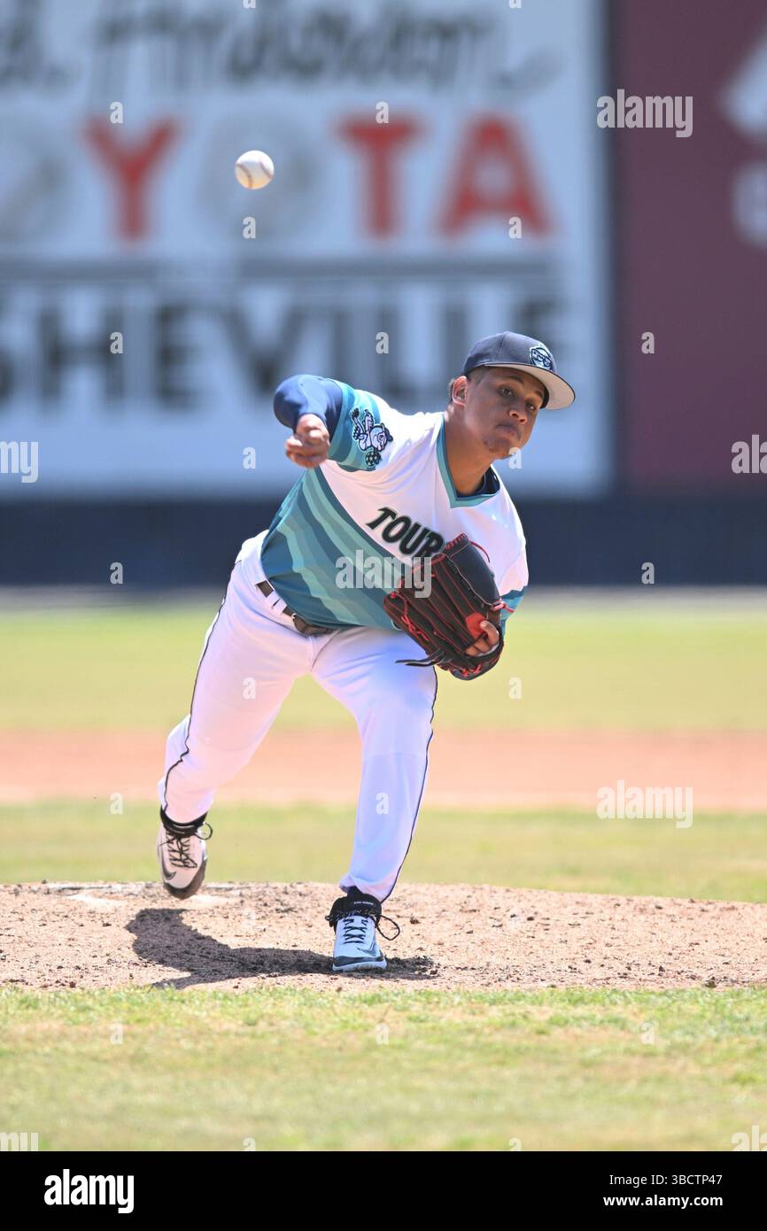 Asheville Tourists starting pitcher Anderson Brito (21) delivers a ...