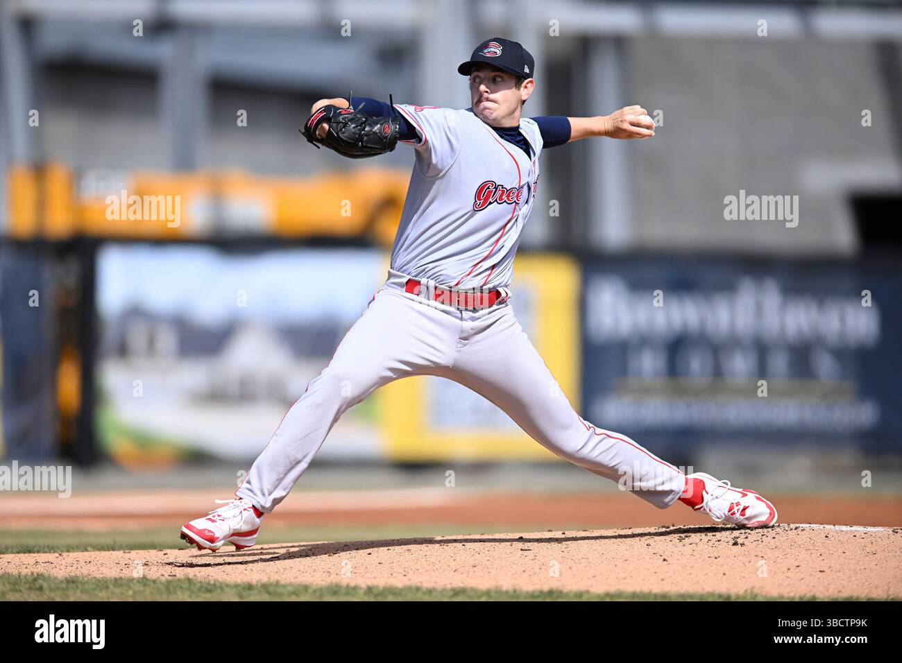 Greenville Drive pitcher Hayden Mullins (16) delivers a pitch during ...