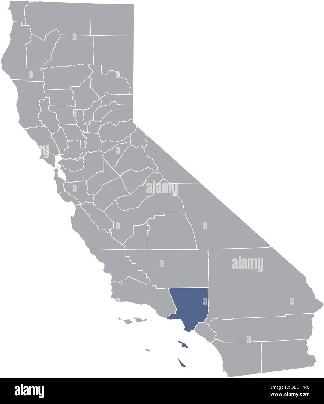 The administrative map of California with the highlighted Los Angeles ...