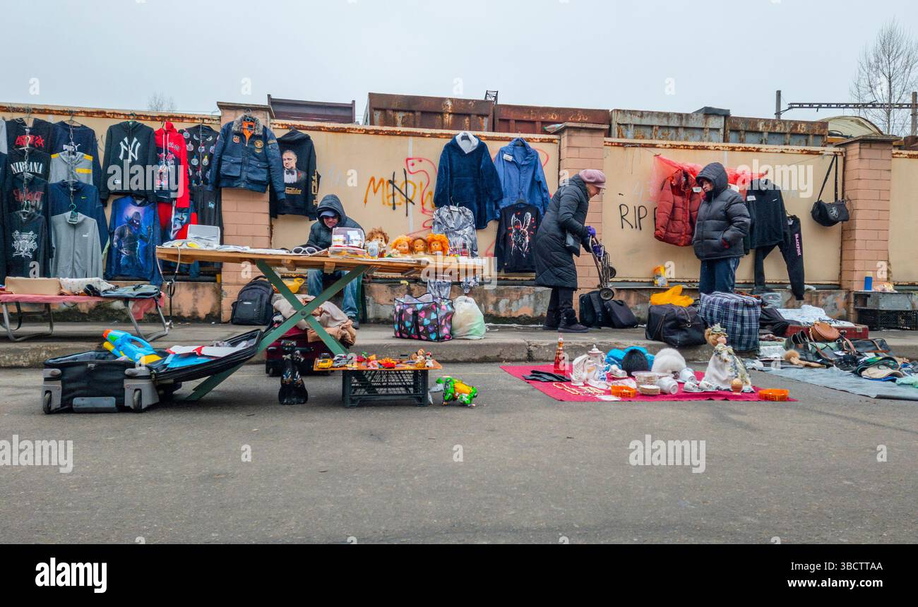 Kyiv, Ukraine - 8th March, 2025: Vendors display various items at a ...