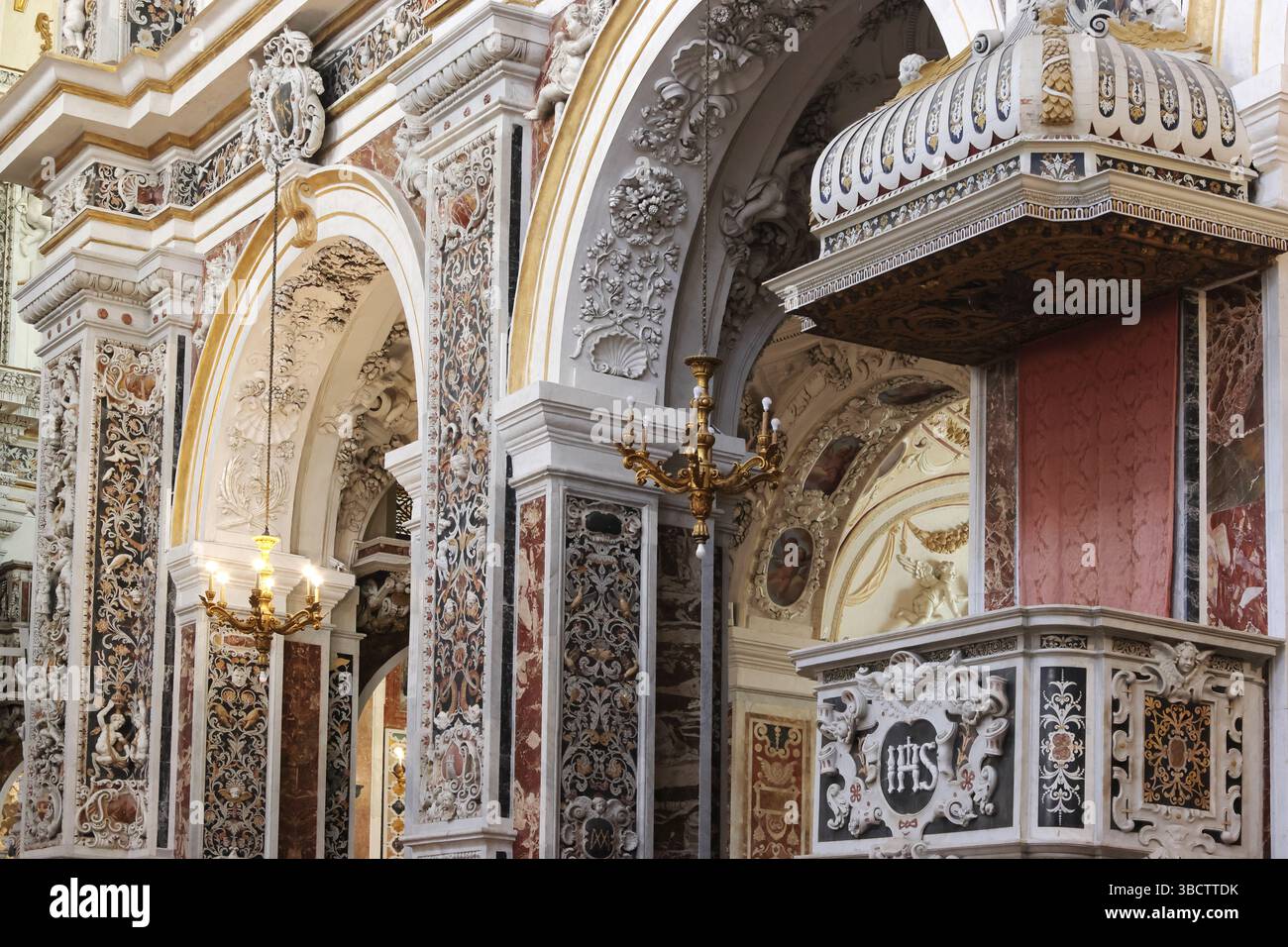 Interior details of the Church of the Gesù (Chiesa del Gesu), also known as Saint Mary of Jesus ...
