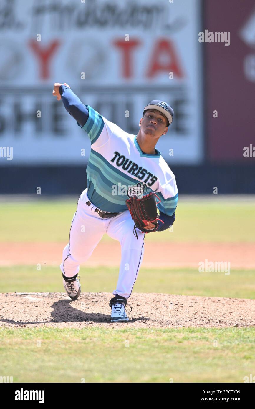 Asheville Tourists starting pitcher Anderson Brito (21) delivers a pitch during a game against ...