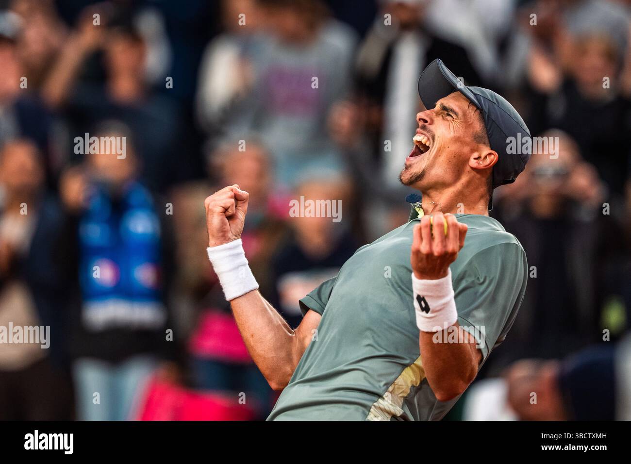 Geoffrey BLANCANEAUX of France celebrating the win during the qualifying of the Roland-Garros ...