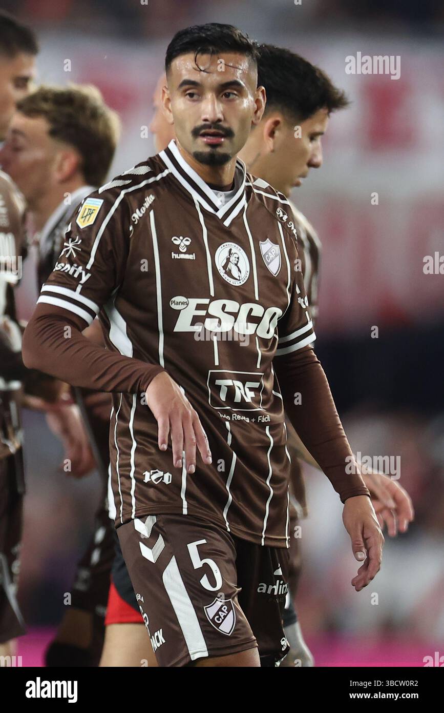 Buenos Aires, Argentina. 20th May, 2025. Platense's midfielder Rodrigo Herrera looks on during ...