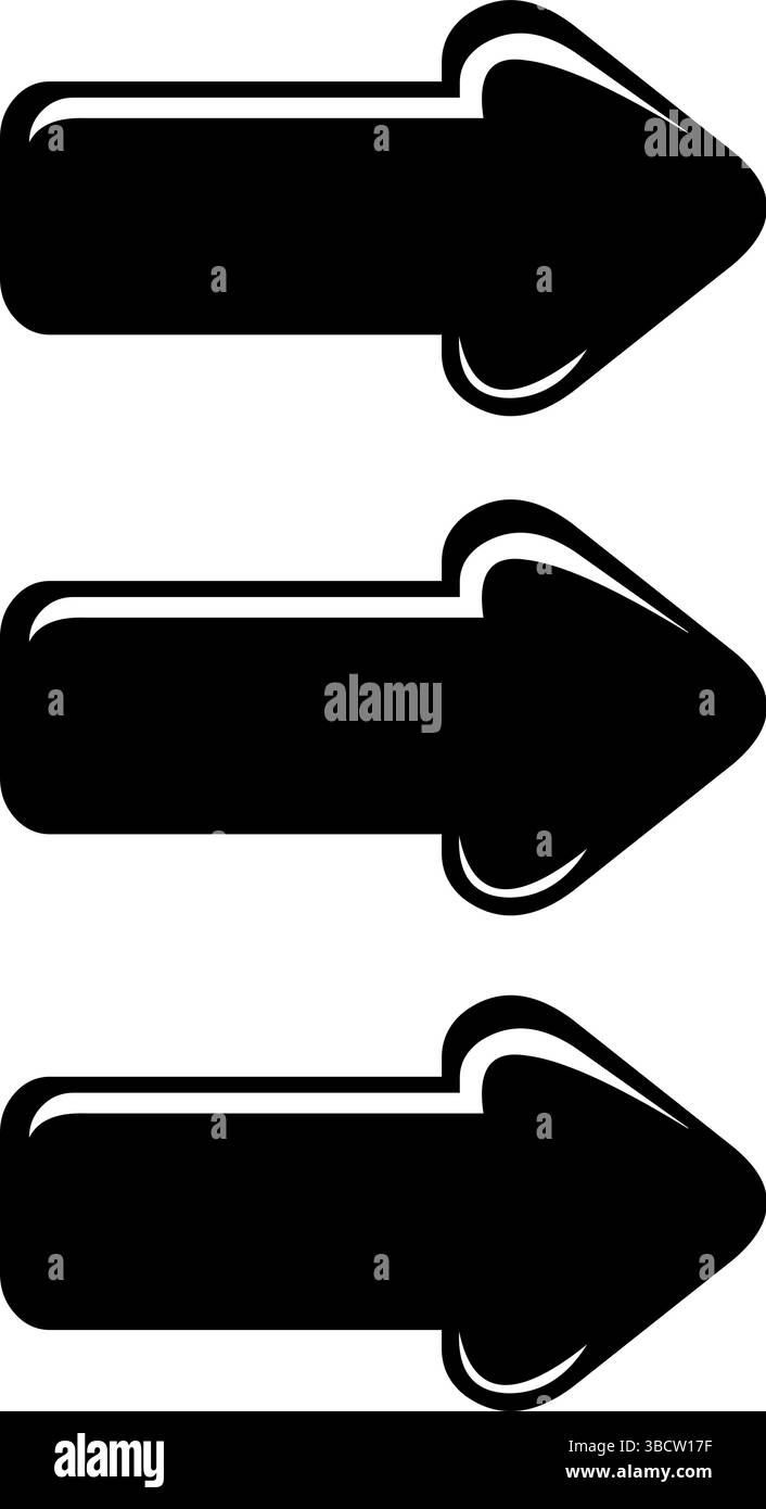 vector illustration black and white icon three arrows indicating right ...