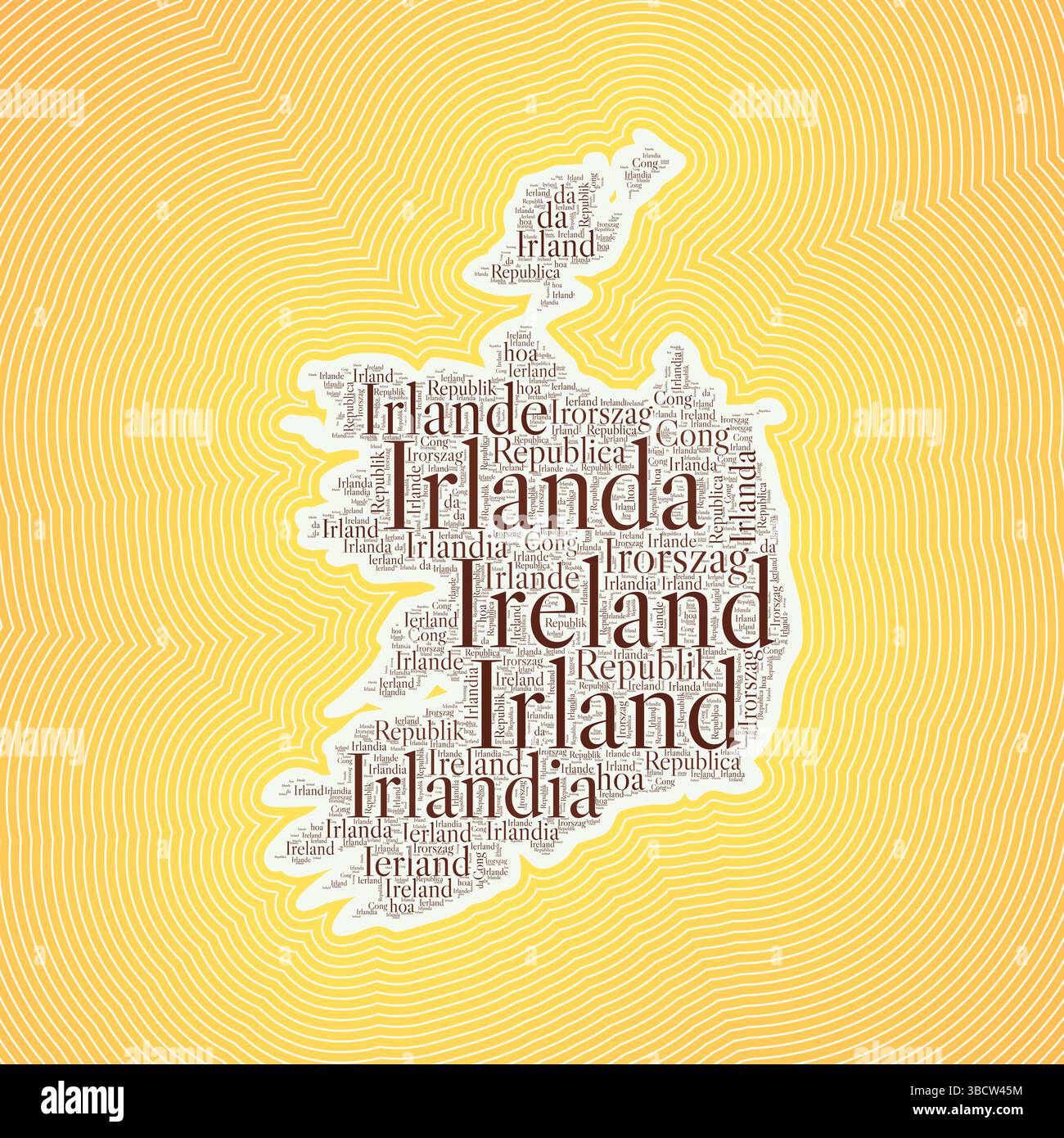 Ireland shape formed by country name in multiple languages. Ireland ...