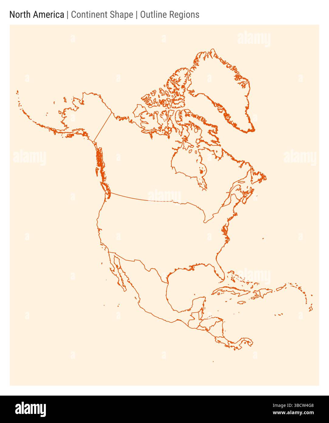 North America. Simple vector map. Continent shape. Outline regions ...