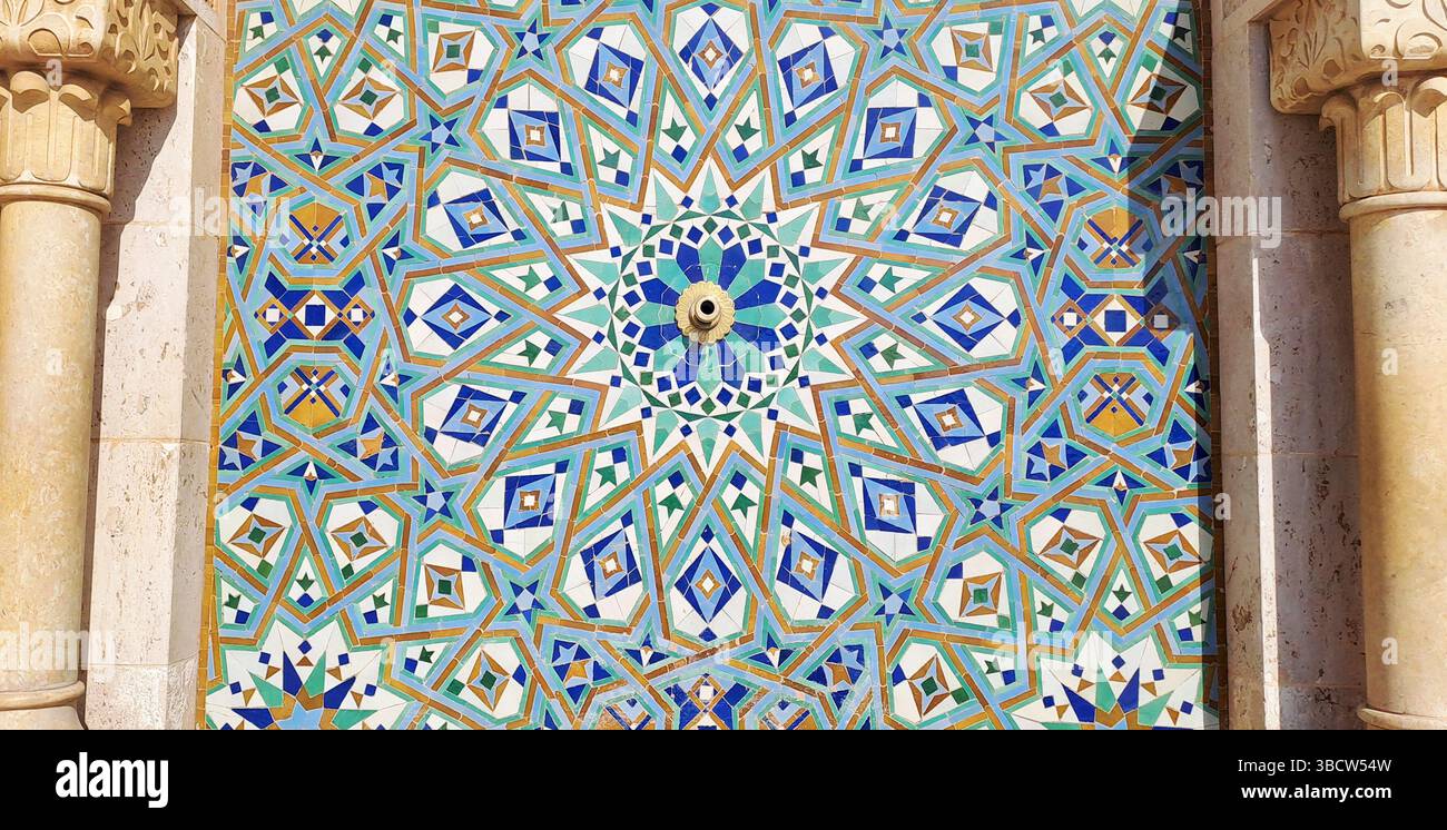 Intricate moroccan zellige tile mosaic adorns a fountain, showcasing ...