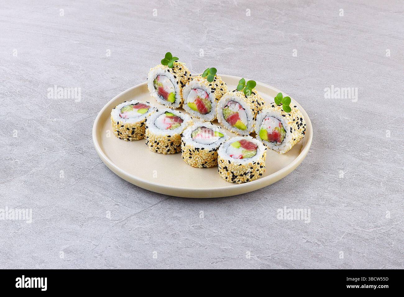 Sesame-Crusted Tuna Crab California Roll Stock Photo - Alamy